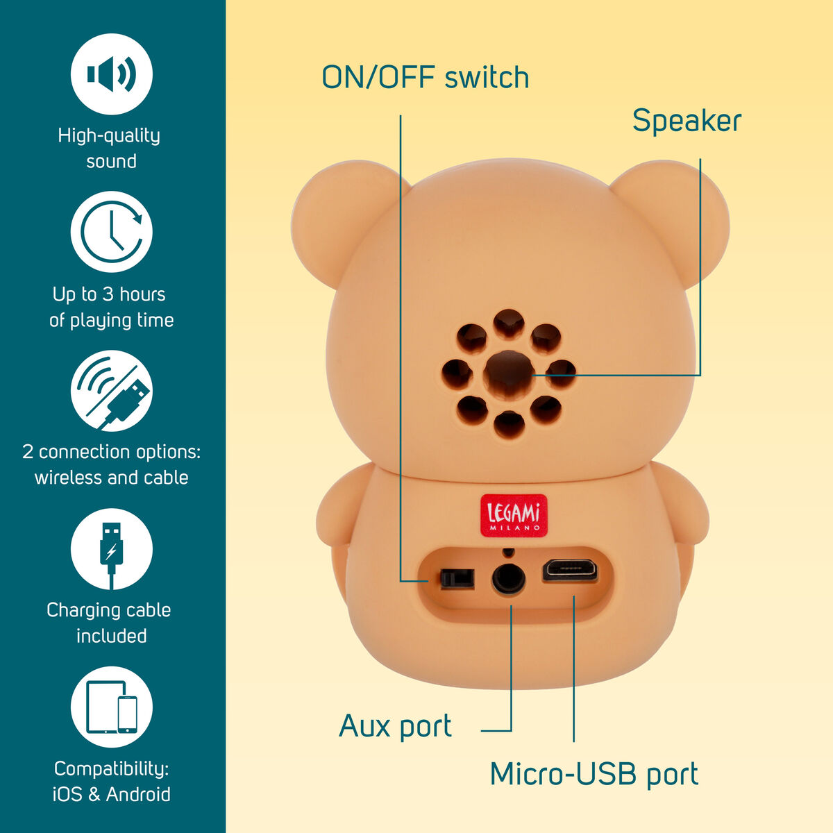 Baffle Sans Fil avec Support TEDDY BEAR | Legami.com