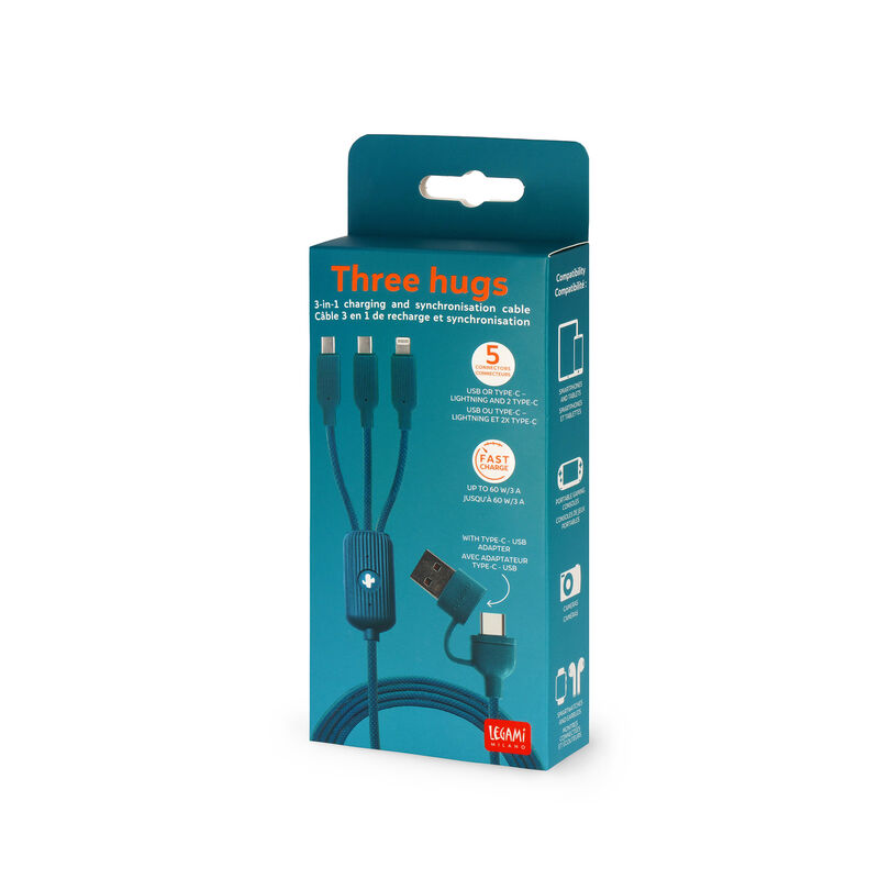 Cable 3 en 1 de Carga y Sincronización - Three Hugs CACTUS | Legami.com